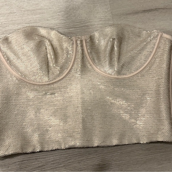 Zara | Tops | Zara Cream Sequin Bustier Top | Poshmark